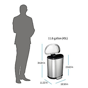 SIMPLYKLEEN Kleen-Fit 11.8-Gallon Semi-Round Hands-Free Kitchen Stainless Steel Trash Can with Lid. Great for Dorms, Kitchen, Bathroom, or Office.