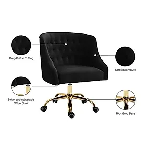 Pemberly Row Contemporary Velvet Swivel Adjustable Office Chair in Black