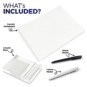 Acrylic Dry Erase Board for Desk - 11.5" x 8.75" Acrylic White Board Memo Tablet with Acrylic Base, 1 x White Marker, and 1 x Black Marker for Office, Home, and School