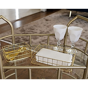 Set of 2 Nested Classic Gold Mesh Wire Basket Trays for Storage and Organizing (Medium: 9.6” X 6.4”; Small: 6.7" ×4.7")