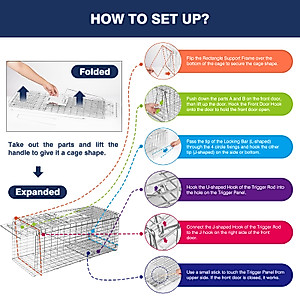 Animal Trap Cage, 24 Inch Live Traps for Raccoons Heavy Duty, Cat Trap for Stray Cats, Squirrels, Raccoon, Rabbits, Possum, Skunk, Outdoor Small Animal Trap, Humane Catch & Release, Foldable