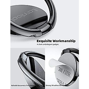 Cell Phone Ring Holder Finger Stand - Lamicall Phone Kickstand, Metal Grip Hook Work with Magnetic Car Mount, Compatible with iPhone 14 13 12 Mini 11 Pro Xs Max XR X 8 Plus, Smartphone Accessories BLK