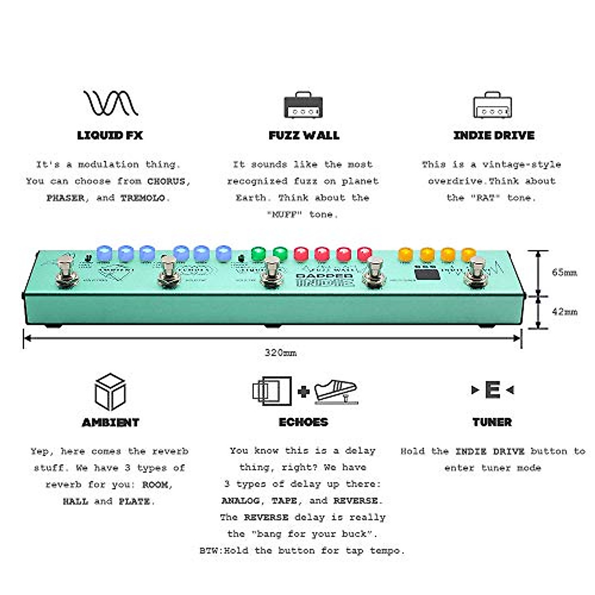Valeton Multi Effects Guitar Pedal Dapper Indie of Distortion Reverb Delay Chorus Fuzz And Phaser Tremolo for Indie Ambient Psychedelic Grunge Post Rock Stoner Metal Retro Alternative Tone