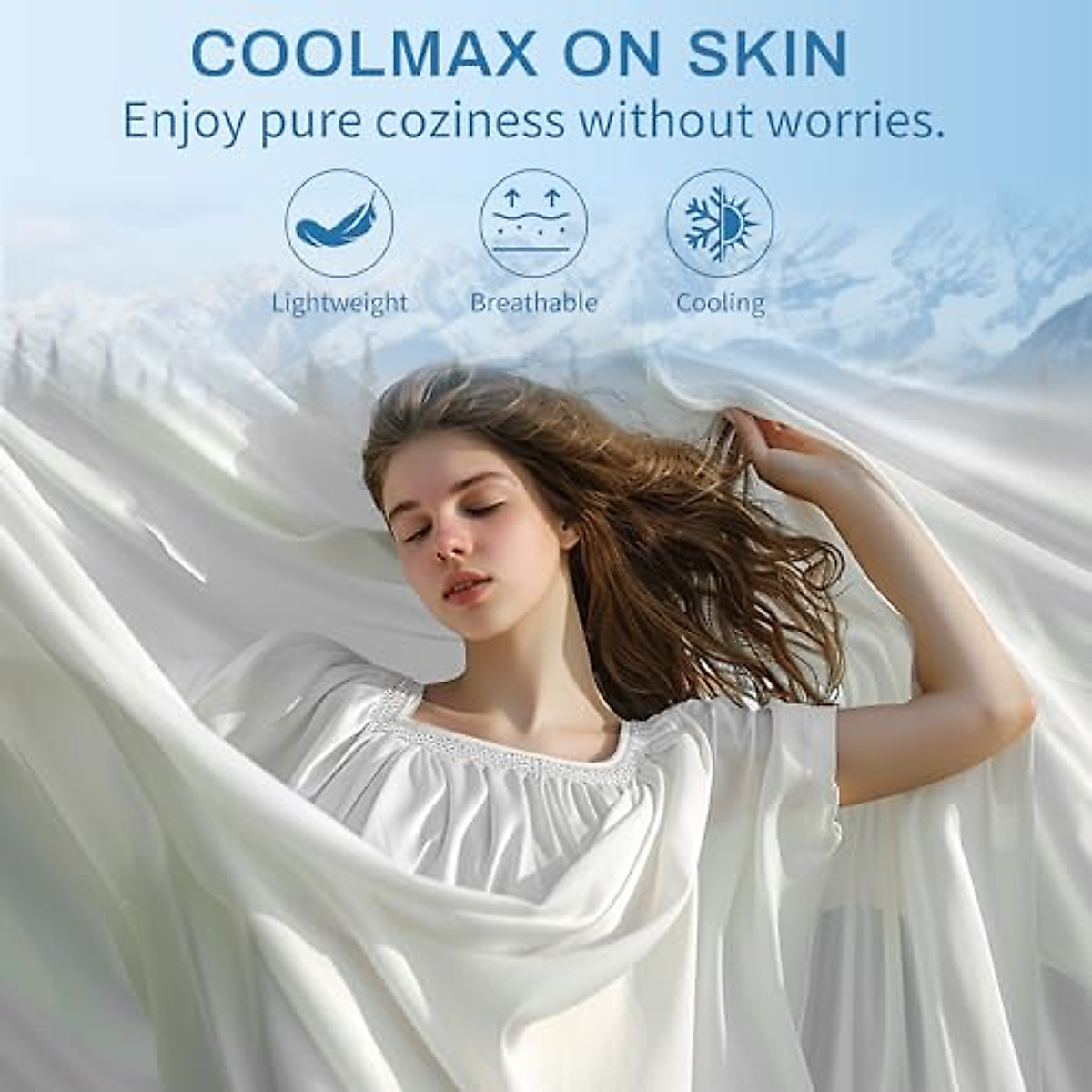 MEISHANG Bamboo Viscose Sheets Queen Size - 100% Organic Viscose,400TC Cooling Luxury Sheet Set with 16" Deep Pockets - 4 Pieces(Blue)