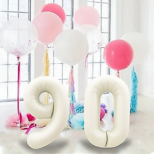 YFHVJTKO 40 Inch Number 24 Foil Balloons 24th Celebration Decorations for Happy 24th Birthday Party Wedding Bridal Shower Engagement Photo Shoot Anniversary Decoration, Number 24 Cream White Balloon