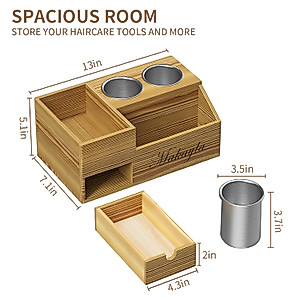 Makayla Hair Tool Organizer, Wooden Hair Dryer Holder Wall Mount, Bathroom Countertop Blow Dryer Organizer, Vanity Storage Stand for Accessories, Makeup, Toiletries (Pine)