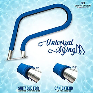 BRIGHT BUZZER Pool Railing Covers — 4, 6, 8 Foot Neoprene Zippered Swimming Handrail with Inflatable Drink Holder Anti-Slip Grip for Inground Ladder Handles, Royal Blue