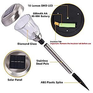 Solar Pathway Lights 6 Pack - Glass Steel Color Changing Solar Lights Outdoor, Bright Waterproof Landscape Lights,LED Outside Solar Powered Garden Lights for Yard Walkway Lawn Path Patio, Auto On/Off