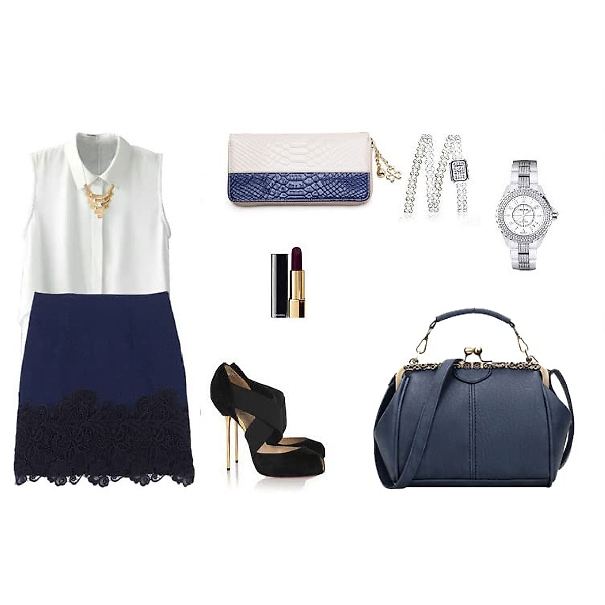 Arnosoar Vintage Kiss lock Handbag Women Purses Solid PU Leather Top-Handle Bag Indigo-blue