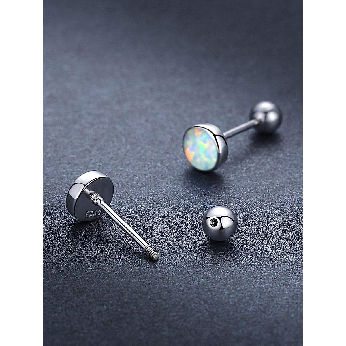 TANGPOET White Fire Opal Studs Screw Back Earrings for Women Sterling Silver Hypoallergenic Twist Back Earrings for Sensitive Ear Jewelry Birthday Gifts