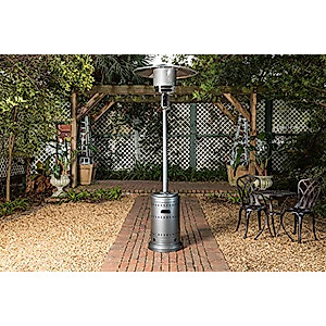 Fire Sense 62555 All Seasons Patio Heater With Wheels 46,000 BTU Output Piezo Ignition System Portable Outdoor Propane Heater Commercial Series Patio Heater - Hammered Platinum
