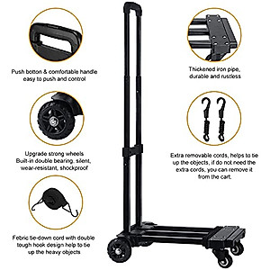 KEDSUM Folding Hand Truck, 290 lbs Heavy Duty Utility Cart with 4 Wheels Solid Construction, Portable Fold Up Dolly, Compact and Lightweight for Luggage, Personal, Travel, Moving and Office Use