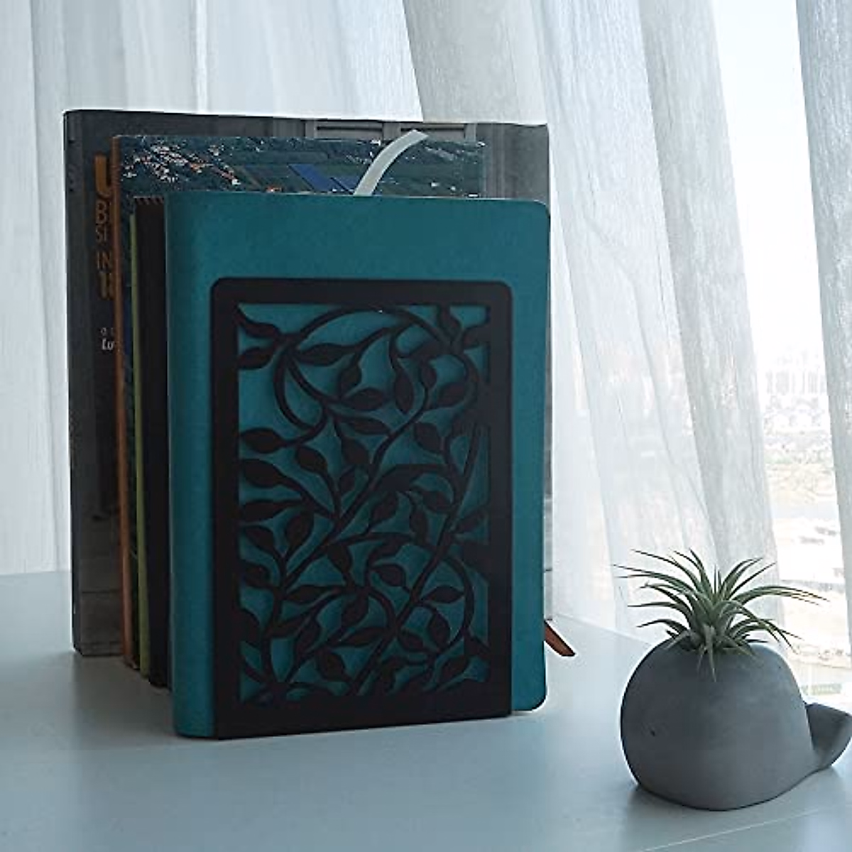 Iycnkok Bookends for Shelves Book Ends Holders Stoppers Supports Heavy Duty Metal, Bookmark Included, for Office Home Decorative, Bird and Leaf Design, 2 Pair