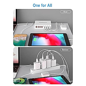 USB Charging Station, RENGOGA 50W/10A USB Charger 8-Ports USB Charging Hub, Multi USB Charger Block for Multilple Devices, iPhone 13 12 11 Pro Max,iPad Air, Samsung Galaxy S21 S20, Tablet-White