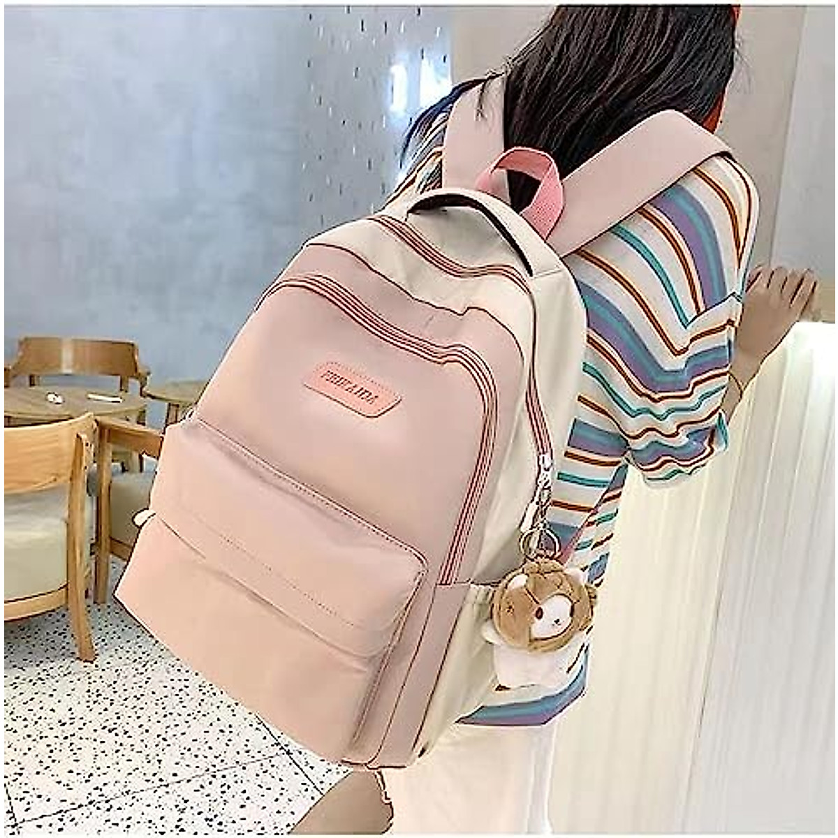 Aesthetic Backpack Cute Kawaii Backpack with Pendant 15.6 Inch College Cute Bookbag Laptop Bag Preppy Backpack (Pink,One Size)