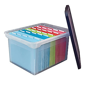 Office Depot Stackable File Tote Box, Letter/Legal Size, 10 13/16in.H x 14 1/8in.W x 18in.D, Blue/Clear, 170007