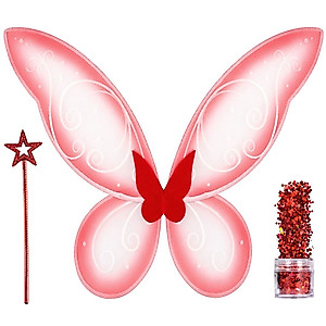 Funcredible Fairy Accessories Set - Fairy Wings, Fairy Wand with Fairy Glitter - Red Tooth Fairy Wings - Halloween Cosplay Party Favors for Women, Men and Kids