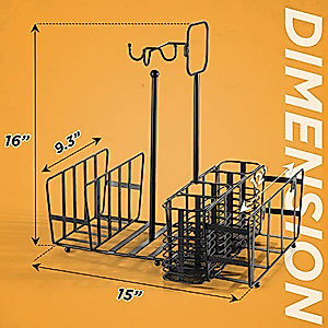 Utensil Caddy (Foldable) - Upgrade with Removable Hooks - Silverware, Plate, Napkin Storage Organizer, Paper Towel Holder and Handle, Utensil Holder for Camping, Picnic, Buffet, Grill, BBQ Parties