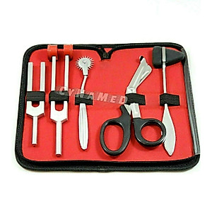 New 5 Piece Student Diagnostic Kit - Reflex Taylor Hammer and Tuning Fork Set C 128 and C 512. Includes Wartenberg Pinwheel, Premium Steel Bandage Scissor 7.5” Black