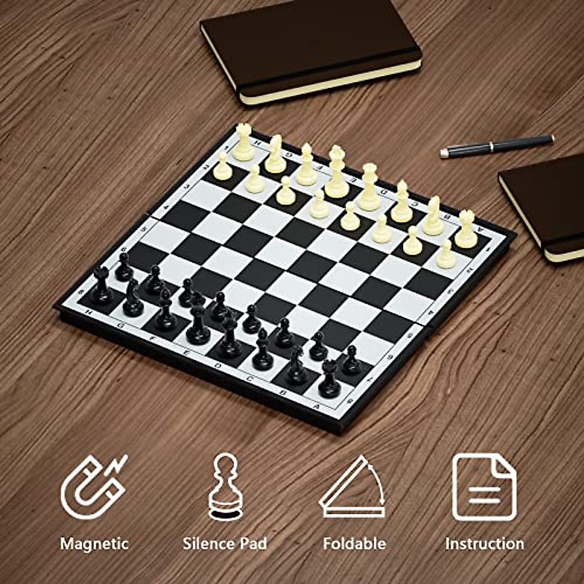 Funllecrion Chess Board Set, 15' Travel Magnetic Chess Sets, Portable Chess Boards for Adults, Kids and Beginner(with 2 Extra Queens, Instrutions and Storage Pockets)