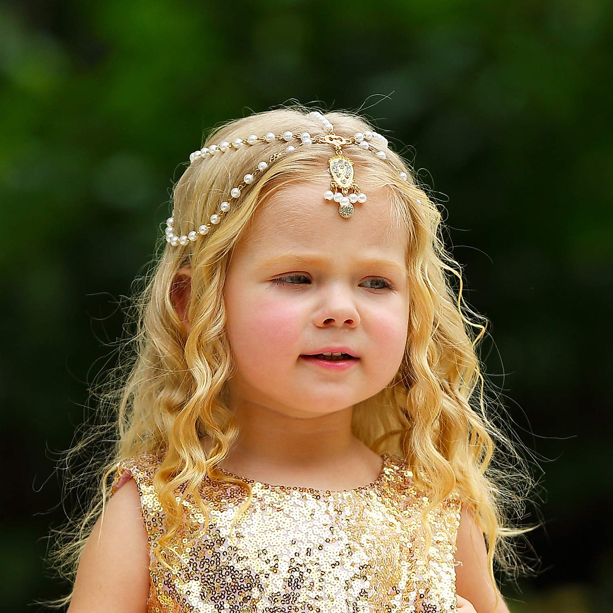 Golden Headband Princess Hair Chain For Little Girls Birthday,Wedding Party Dress Up(Style1)
