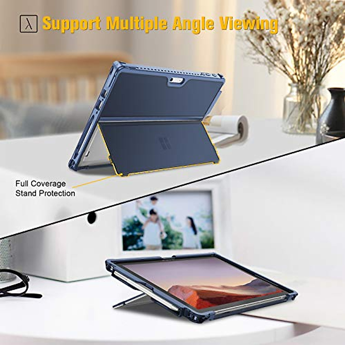 Fintie Hard Case for Microsoft Surface Pro 7 Plus, Surface Pro 7/6/5/LTE, Shockproof Folio Protective Rugged Cover Compatible with Type Cover Keyboard + Original Kickstand (Frost Blue)