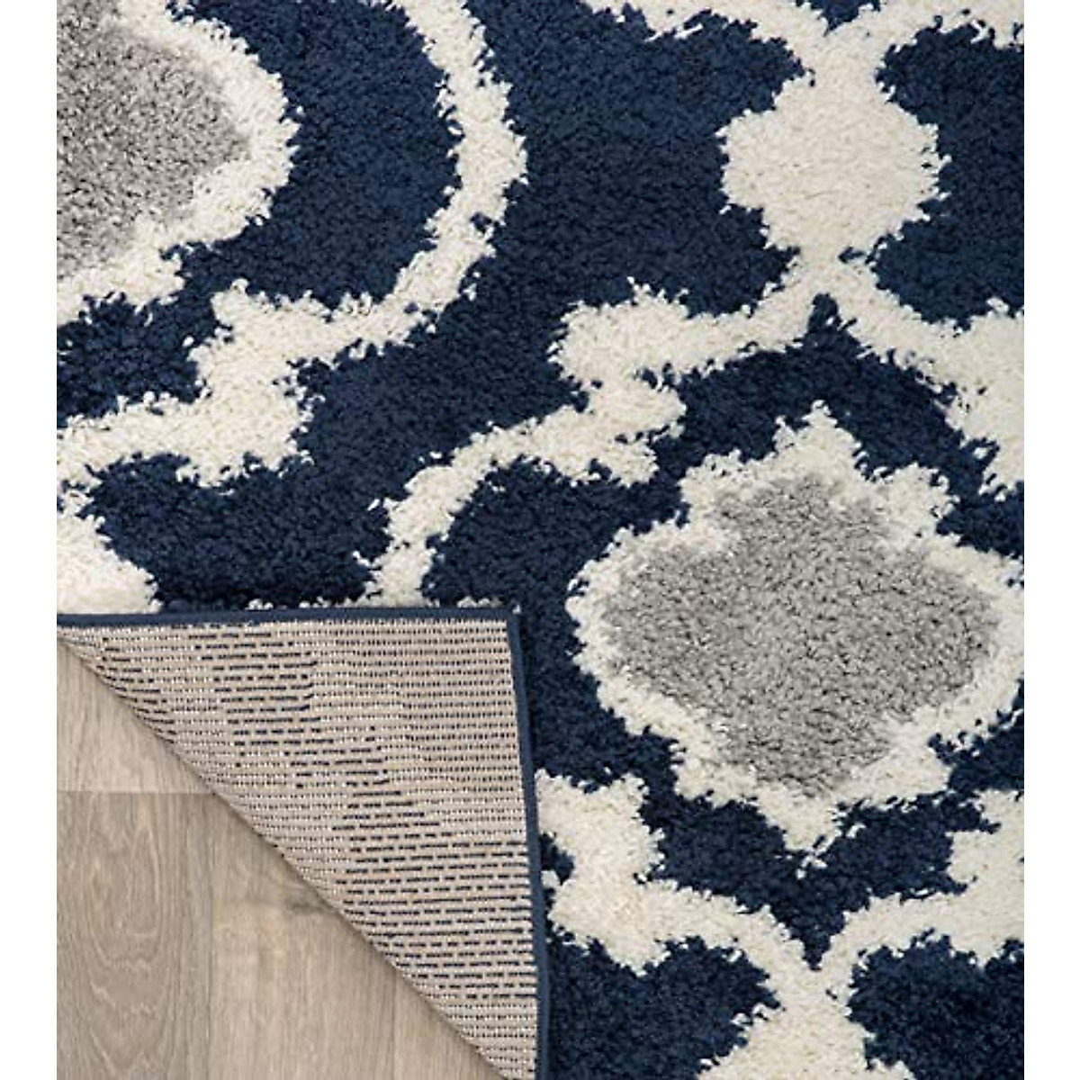 Rugshop Cozy Moroccan Trellis Indoor Shag Area Rug 6' 6" x 9' Navy
