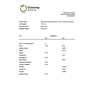 Greenway Biotech Magnesium Chloride USP Supplement 100% Edible Cloruro de Magnesio Comestible Powder (Pharmaceutical Grade) - 1 Pound