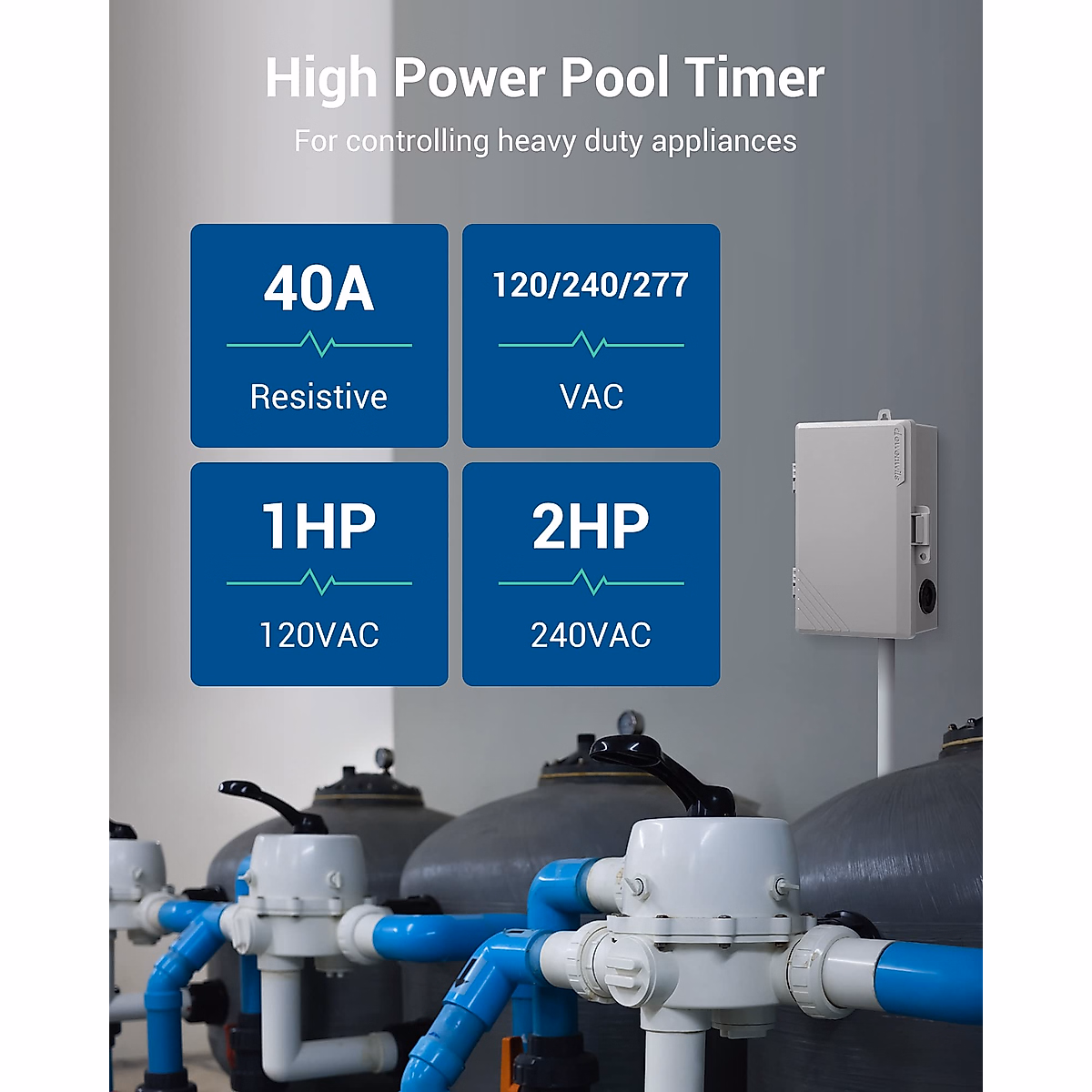 DEWENWILS Pool Timer, WiFi Pool Pump Timer, Heavy Duty 40A 120-277 VAC 2HP Wireless Controller Timer for Pool, Water Heater, Works with Alexa, Google Assistant, Smart Life, ETL Listed