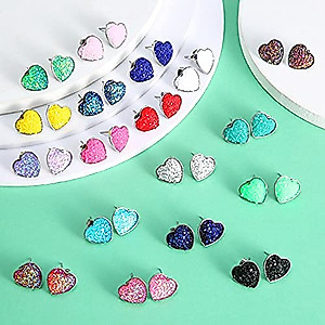 32 Pairs Faux Druzy Stud Earrings Stainless Steel Druzy Stud Earrings Glitter Pierced Earrings for Women Girls (Heart Shape)