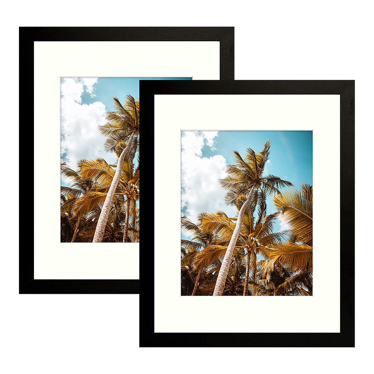 Frametory, 11x14 Picture Frame - Made to Display Pictures 8x10 with Mat or 11x14 Without Mat - Wide Molding - Pre-Installed Wall Mounting Hardware (Black, 2 Pack)