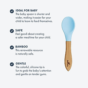 Maven Gifts: Avanchy Baby Feeding Gift Set – Bamboo Stay Put Suction Bowl with Spoon, Blue, and Bamboo Stay Put Suction 3-Section Plate with Spoon, Blue– Ages 6 Months and Up