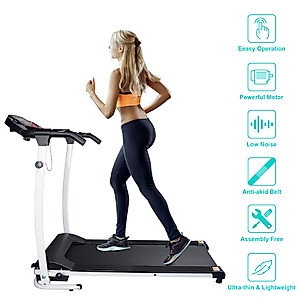 AW Folding Electric Treadmill Portable Running Walking Treadmill with LCD Display Easy Assembly for Home Exercise White