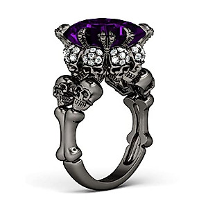 Jeulia 6.55 Carat Personalized Princess Cut Diamond Rings for Women Sterling Silver Double Row Halo Engagement Rings Black Plated Bridal Band Rings Anniversary Promise with Jewelry Gift Box (Purple, 8)