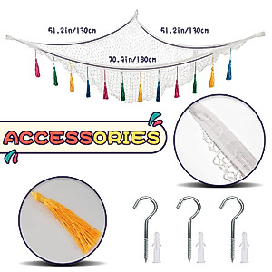 Stuffed Animal Net, Toy Storage Hammock, Premium Plush Hanging Stuff Animals Organizer, Mesh Pet Net with 12pcs Colorful Tassels for Nursery Play Room Bedroom Kid Room(Large, White)