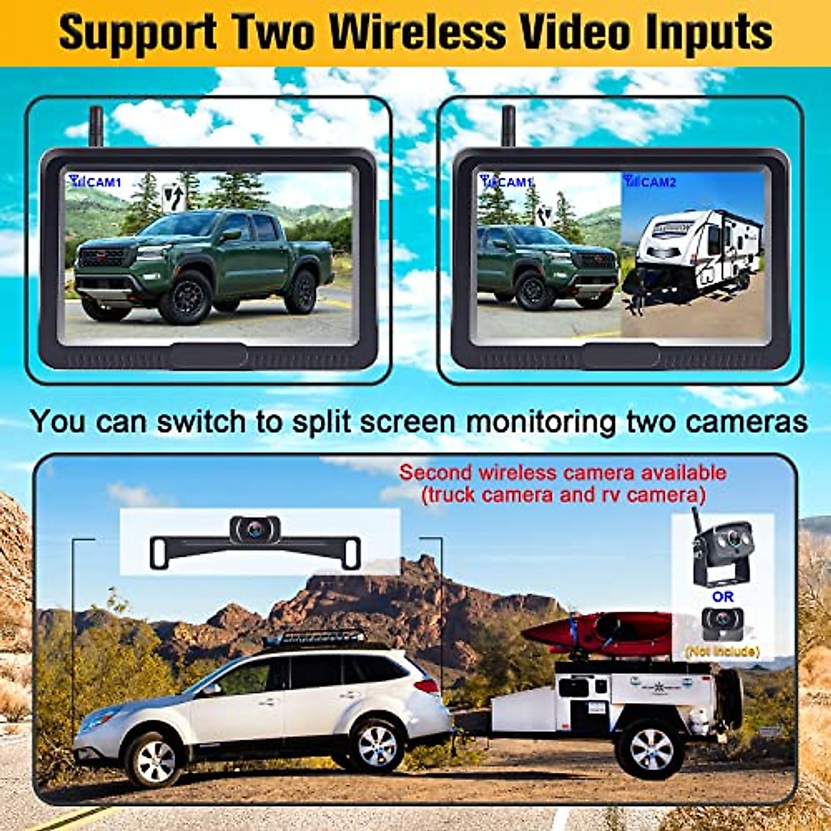 Wireless Backup Camera HD 1080P 5 Inch Monitor Stable Digital Signals Bluetooth Rear View Reverse License Plate Cam for Car Truck Camper Wide Viewing Angle DIY Parking Guide Lines D35
