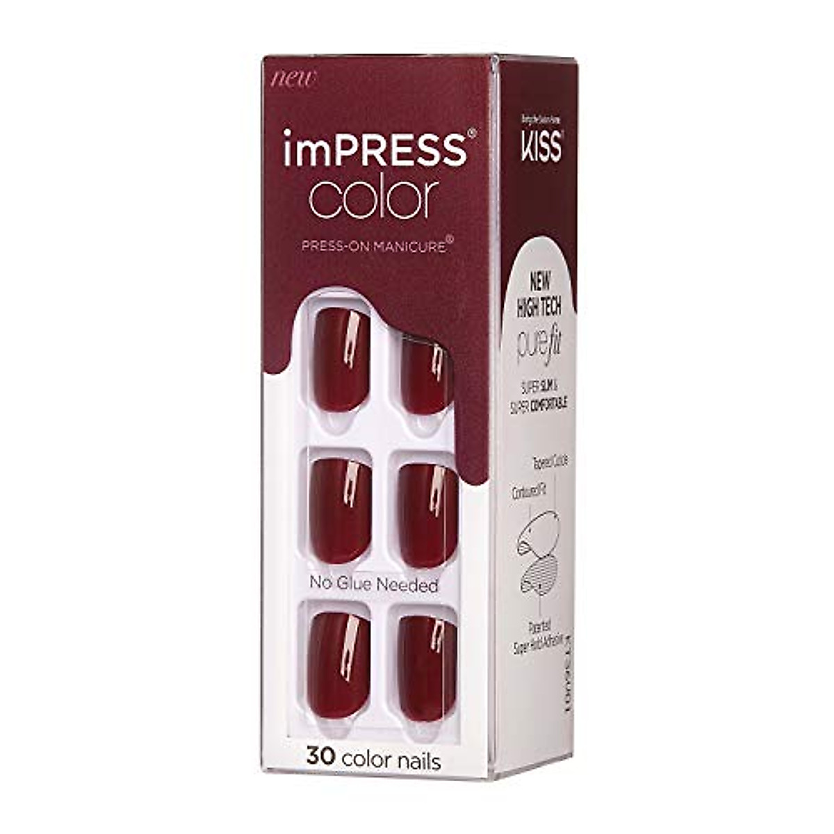 KISS imPRESS Color Press-On Manicure, Gel Nail Kit, PureFit Technology, Short Length, “I'm Not a Cinna”, Polish-Free Solid Color Mani, Includes Prep Pad, Mini File, Cuticle Stick, and 30 Fake Nails