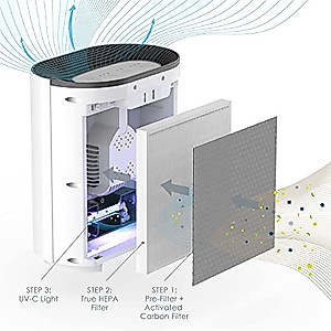 Pure Enrichment PureZone 3-in-1 Air Purifier Bundle with True HEPA Replacement Filter - True HEPA Filter & UV-C Cleans Air, Helps Alleviate Allergies, Removes Pet Hair, Smoke & More