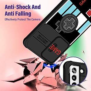 Funermei (2in1 for Samsung Galaxy S22 Case for Women Boys Cute Cover Cartoon Teens Fun Funny Game Black for Men Kids Design with Camera Cover and Ring Stand Funda for Galaxy S22 Phone Cases