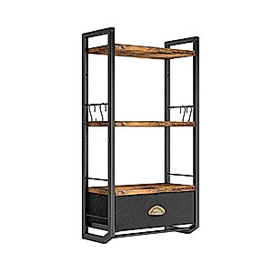 JZM Bathroom Storage Organizer Wall Mounted, 3 Tier Bathroom Towel Rack Shelf with Storage Drawer Double Towel Bars and Hooks, Industrial Bathroom Shelves Over Toilet, Rustic Black and Brown (A)