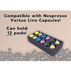 Polar Whale Coffee Espresso Capsule Drawer Organizer Tray Insert Compatible with Nespresso Vertuo VertuoLine for Kitchen Home Office Waterproof Washable Black Foam 12 Compartment 5.5 X 11.75 Inches