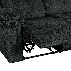 YUNLife&Home Manual Wall Hugger Chair with Cup Holder,2 USB Ports&Power Sockets,Double Reclining Sectional Sofa 3-Seat Couch for Living Room Apartment Office RV Theater Furniture Set, Dark Blue 83.8"w