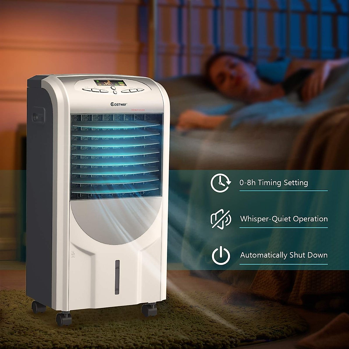 COSTWAY Evaporative Cooler and Heater, Portable Cooling Fan with Remote Control, 3-Mode, 3-Speed and Timer Function, Include Ice Crystal Boxes, Water Tank and Casters, Bladeless Cooler for Home Office
