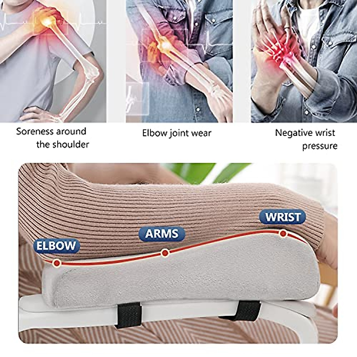 Payanwin Chair Ergonomic armrest Cushions Elbow Pillow Pressure Relief Office Chair Gaming Chair armrest with Memory Foam armrest Pads 2-Piece Set of Chair （Gray）