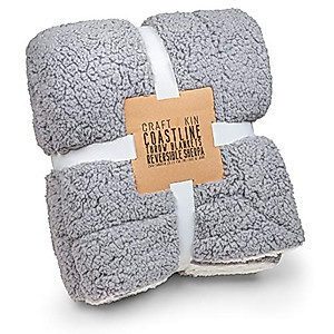 Charcoal Grey & White Sherpa Blanket - Sherpa Throw Blankets, Soft Blanket | Throw Blanket for Couch, Plush Throw Blankets, White Throw Blanket, Fleece Blanket, Fluffy Blanket, 60.5" x 48"
