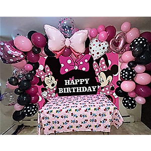 LXBO Cartoon Mouse Backdrop Pink Bow Princess Happy Birthday Backdrop Girl Party Photo Decorative Banners Baby Shower Photography Supplies (7x5FT)