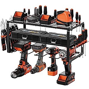 TICONN Heavy Duty Tool Organizer Rack, Garage Wall Mounted Electric Drill Storage Rack with Charger Shelf with 100lbs Weight Limit (Basic Side tool Strips)