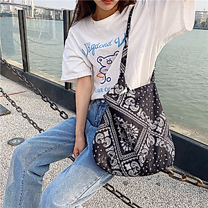 Bohemia Canvas Tote Bag For Women Retro Large Size Canvas Shoulder Bag Hobo Crossbody Handbag Casual Tote For Shopping And Travel