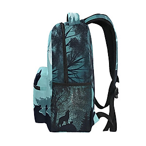 Nander Backpack Travel Evening Moon Wolf School Bookbags Laptop Daypack College Bag for Mens Boys