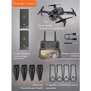 Drone with Camera for Adults Kids, 1080P HD FPV Camera Drones, 90° Adjustable Lens, Gestures Selfie, One Key Start, 360° Flips, 2 Batteries, RC Quadcopter Helicopter Toy Gift for Boys Girls